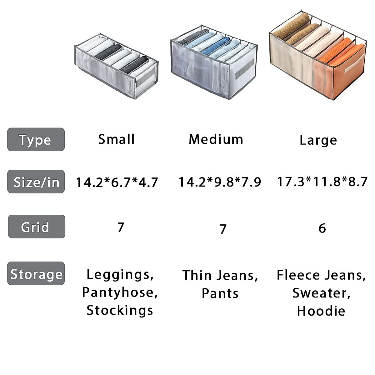 NMGOI 7 Grid Wardrobe Clothes Organizer For Drawers,Closet Organizers And Storage,Foldable,Washable Clothing Storage Bins,Storage Containers For Clothes, White