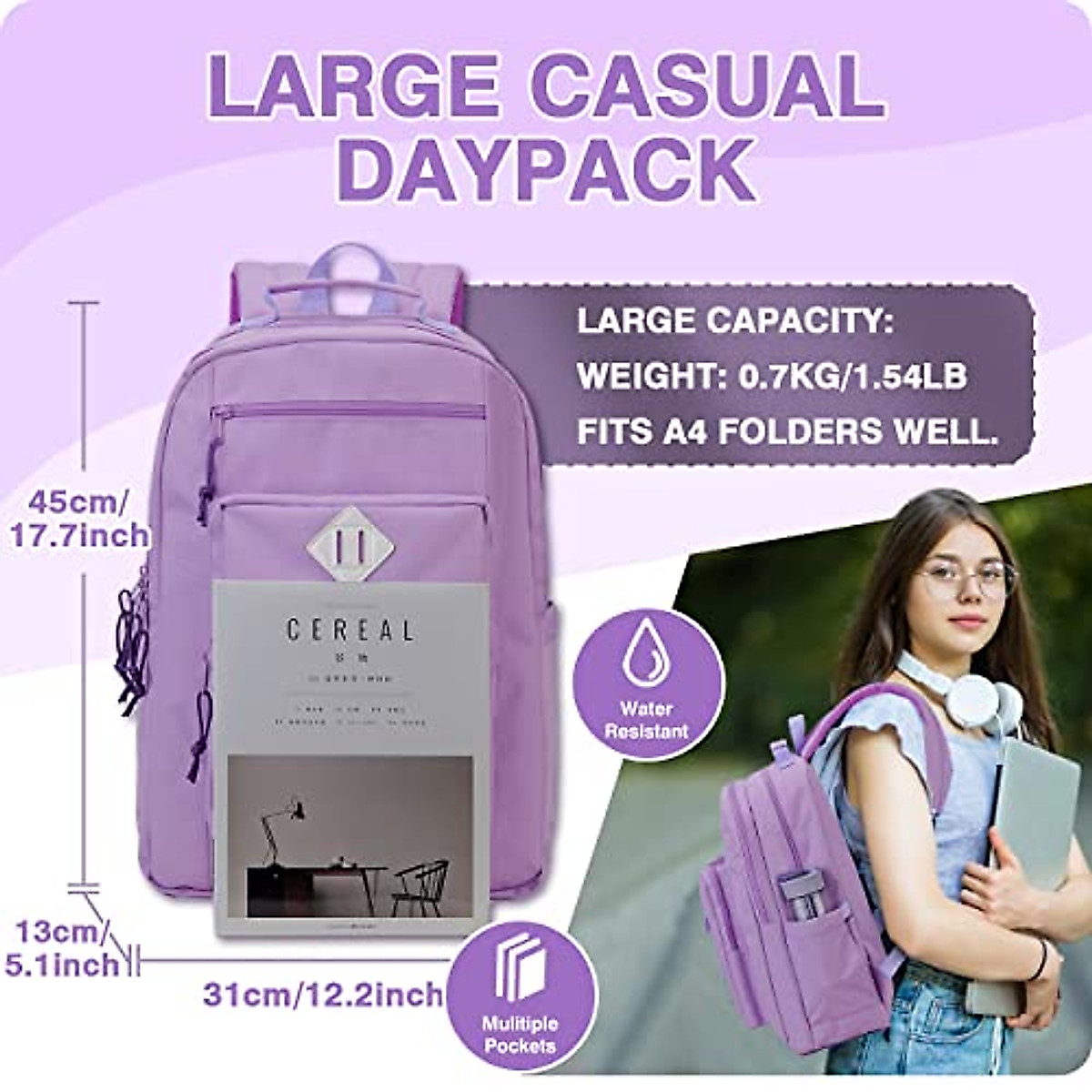 VX VONXURY School Backpack Water Resistant 15 Inch Boys Girls Bookbag Schoolbag Casual Daypack with Double Comparments