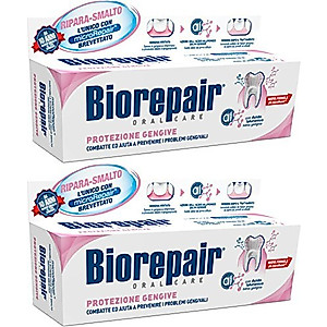 Biorepair: "Protezione Gengive" (Gum Protection) Toothpaste with microRepair, New Formula - 2.5 Fluid Ounce (75ml) Tubes (Pack of 2) [ Italian Import ]