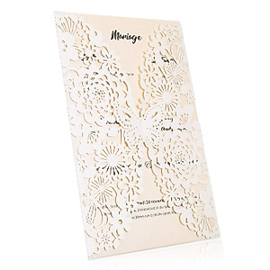 30x Pearl Paper Laser Cut Invitations,For Baby Shower,Wedding,Mother's Day,Brides Bridal Shower,Graduation Celebration, Birthday,Party Invitation,Thank You Cards (Ivory)