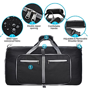 Felipe Varela 65L Duffle Bag with Shoes Compartment and Adjustable Strap,Foldable Travel Duffel Bags for Men Women,Waterproof Duffel Bags