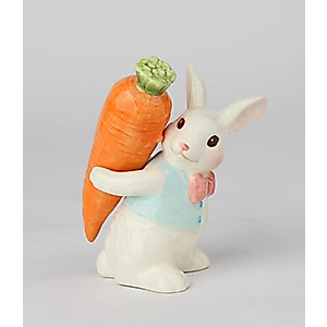 Fine Ceramic Spring Easter Buny carries Carrot Salt & Pepper Shakers Set, 3.75" H