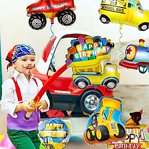 10 Pieces Transportation Birthday Party Decoration for Boys Car Balloons Ice Cream Cart School Bus Fire Truck Train Police Bulldozer Pickup Truck Truck Oval Balloons Foil Balloons