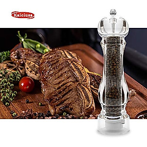Kaiciuss Salt Pepper Grinder Mill Arcylic,the Best Peppercorn Grinder with Adjustable Mill-Clear