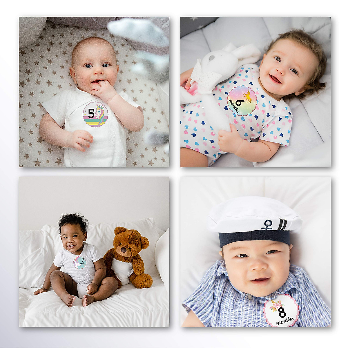 24 Pack Baby Month Stickers and Milestone Stickers by Kenco® - Track Your Baby's First Year Month-by-Month and Holidays! Boys and Girls' Available (Girls Unicorn)