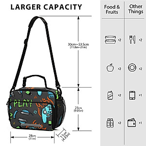 Gamepad Joysticks Headphones Lunch Bag for Women Men Game Theme Insulated Cooler Tote Bag with Adjustable Shoulder Strap Large Capacity Reusable Leakproof Picnic Lunch Box Outdoor for Adult Office