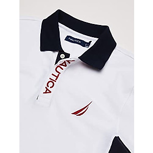 Nautica Men's Short Sleeve Color Block Performance Pique Polo Shirt, Bright White, XX-Large