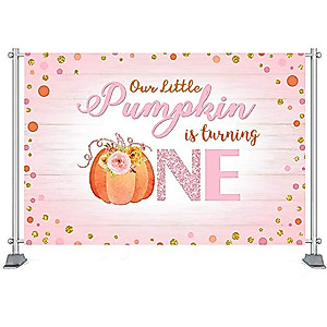Avezano Pumpkin 1st Birthday Backdrop Fall Pumpkin First Birthday White Wood Background Vinyl Our Little Pumpkin is Turning One Girls Birthday Party Decoration Banner (7x5ft)