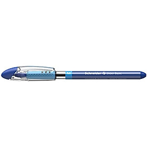 Schneider Slider Basic M (Medium) Ballpoint Pen, 1.0 mm, Transparent Barrel, Blue Ink, Box of 10 Pens (151103)