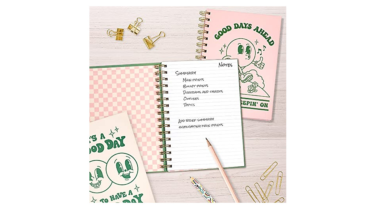 Cute Pink Green Aesthetic Notebooks - 4 Pack A5 Size