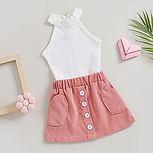 Kids Toddler Little Girl Summer Clothes Sleeveless Knit Tank Top Mini Skirt Bag Belt Set 3PCS Outfits for Baby (Sleeveless+Pink, 3-4 Years)