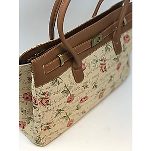 BANBERRY DESIGNS Pink Rose Tapestry Tote Bag With Brass Buckles 15