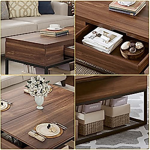 HAIOOU Lift Top Coffee Table, 3in1 Folding Coffee Table with Storage Drawer Push Opening, Metal Frame Wood Coffee Table for Living Room Tabletop Dining Table Reception Home,Apartment/Office