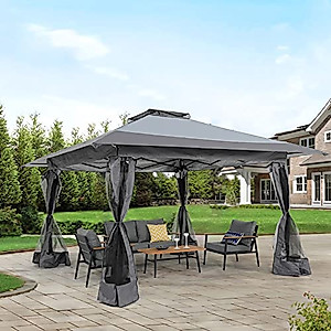 COBANA 13’x13’ Pop Up Gazebo, Outdoor Canopy Tent Shade with Metal Frame Mosquito Netting for Patio, Garden, Lawn, Backyard, Gray