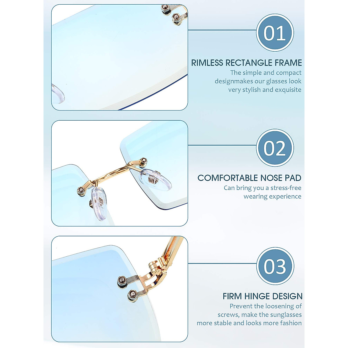 10 Pairs Rimless Sunglasses Rectangle 90s Retro Sunglasses Trendy Y2k Sunglasses Frameless Square Glasses Eyewear for Men Women (Romantic Color)