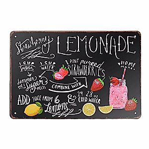 ZMKDLL Metal Tin Sign Strawberry Lemonade Homemade Vintage Retro Sign Poster Bar Style Novelty Wall Art 7.8 x 11.8 Inch