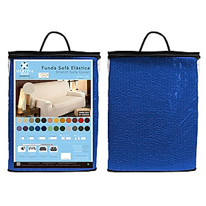 Martina Home - Elastic Cover for 4 Seater Sofa, Model TUNEZ, Color Blue Electric, Measure from 240 to 270 cm