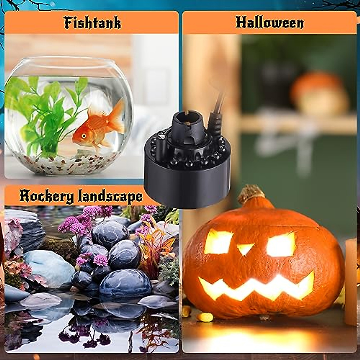 VIHOSE 2 Pcs Halloween Mist Maker Fogger Small Ultrasonic Fog Machine Halloween Water Fountain Cauldron Pond Fog with 12 LED Light Flashes for Halloween Party Decorations Rockery Fishtank Vase Decor