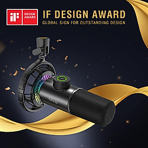 FIFINE USB Gaming Microphone, RGB Dynamic Mic for PC, with Tap-to-Mute Button, Plug & Play Cardioid Mic with Headphone Jack for Streaming, Podcast, Twitch, YouTube, Discord- K658