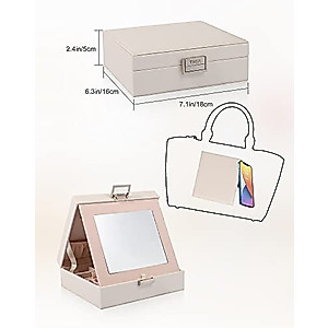 Tikea Jewelry Box Organizer for Women Girls, Portable Travel Jewelry Case with Mirror, PU Leather Jewelry Holder for Necklaces Earrings Rings Watch Christmas Birthday Gift White