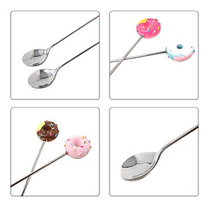 Honbay 4PCS Creative Donut Stainless Steel Spoon Coffee Spoon Dessert Spoon Ice Cream Spoon Sugar Spoon Mixing Spoon for Home, School, Office or Restaurant