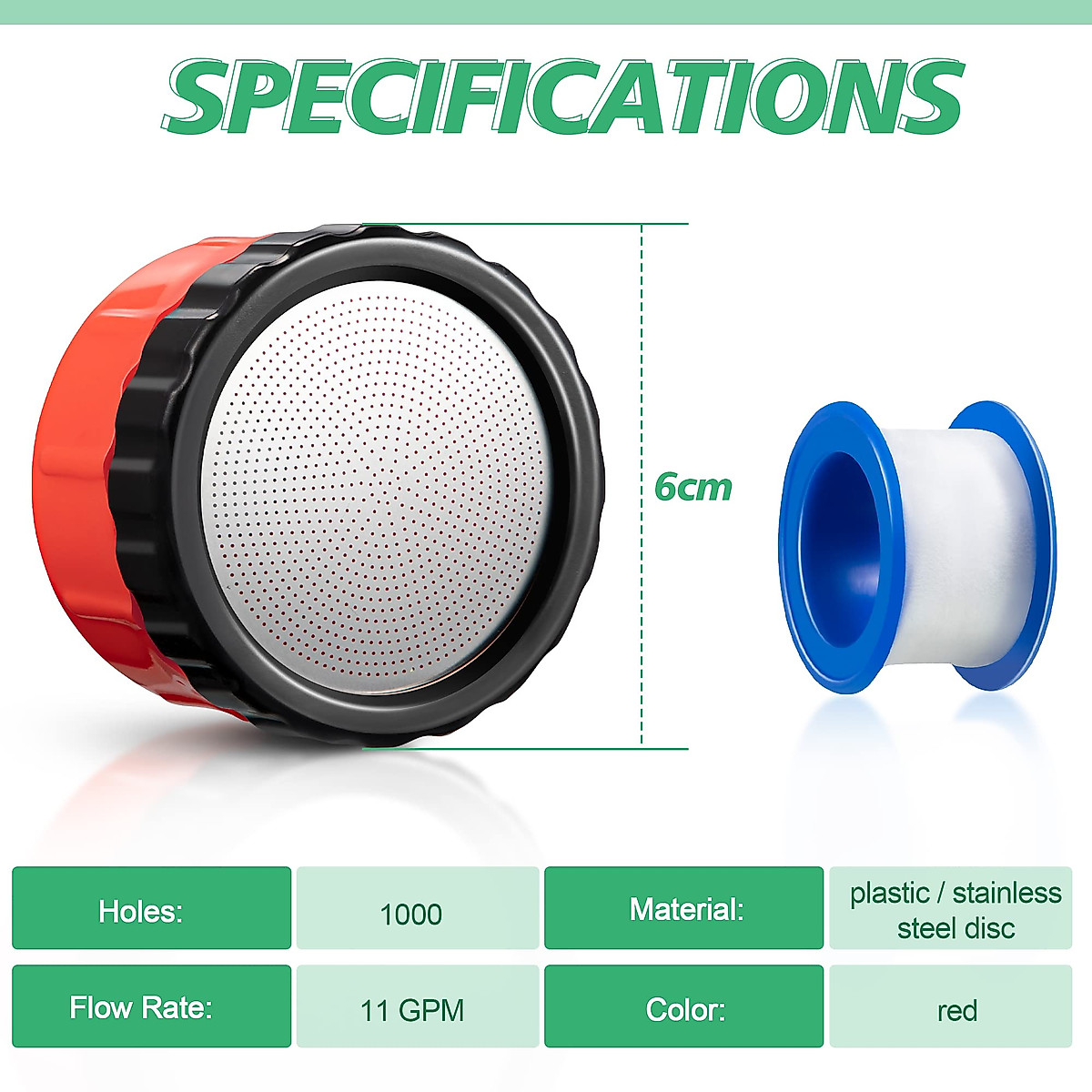 Dreyoo 1 Pcs 1000 Water Nozzle, Garden Plastic Watering Hose Nozzle 11 GPM with PTFE Thread Seal Tape for Tender Plants, Flowers, Greenhouse, Nursery Garden, Potting, Container