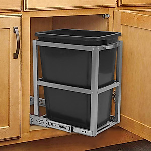 ONG Undermount trash bin pull out trash can under cabinet,Sliding Pull-Out Kitchen under Mount Waste Containers, Trash Bins Recycling Garbage Can, Heavy-Duty Steel Frame, 32-Quart Kitchen Cabinet Organizer, with Soft-Close Slides, Waste Basket Included