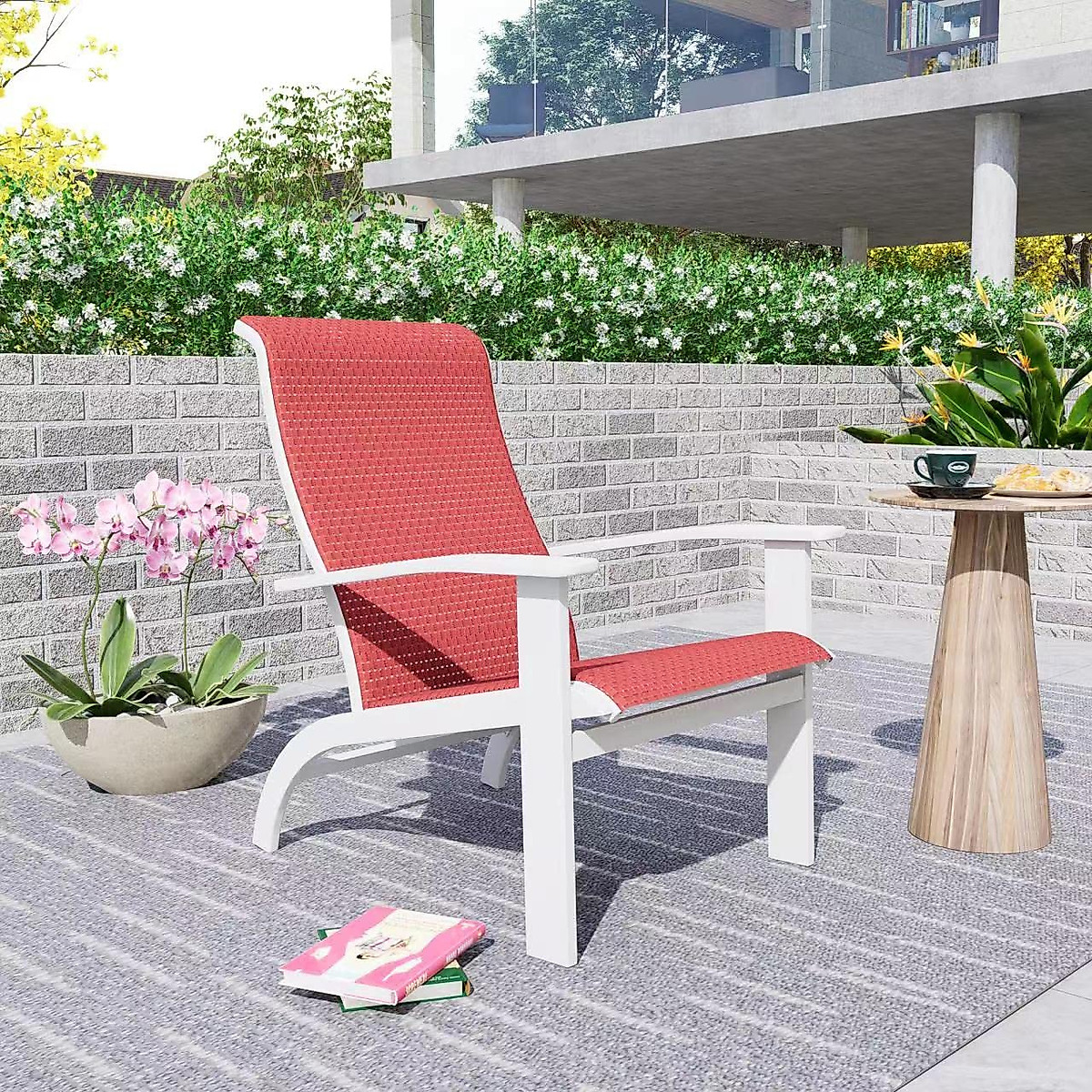 Anmutig Aluminum Adirondack Chair Deep Seating Patio Lounge Chair, Outdoor Club Chair Weather Resistant, Fire Pit Chair for Patio Porch Garden Backyard Deck (Red)