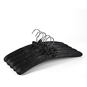 Amber Home 17 Inch Large Black Satin Padded Hangers for Women Clothing 5 Pack, Anti Slip Cushioned Hangers for Sweaters, Silk Hangers Fancy Dress Hangers for Wedding, Delicate Cashmere (Black, 5 Pack)