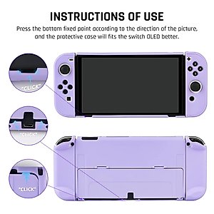 GLDRAM Case for Nintendo Switch OLED Model 2021 with Screen Protector and 4 PCS Thumb Caps, Protective Hard Cover for Switch OLED Console & JoyCon - Ultra-Slim & Flip Shell (Purple)