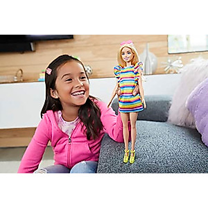 Barbie Doll, Kids Toys and Gifts, Blonde with Braces and Rainbow Dress, Fashionistas, Clothes and Accessories