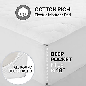 Beautyrest Cotton Blend Heated Mattress Pad Secure Comfort Technology - Luxury Quilted Electric Mattress Pad with Deep Pocket - 5-Setting Heat Controllers, Twin XL , White