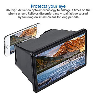 12" 3D HD Screen Magnifier for All Cell Phone Magnifing Projector Screen Enlarger Expander with Retractable Bracket for Movies Videos and Gaming (Black)