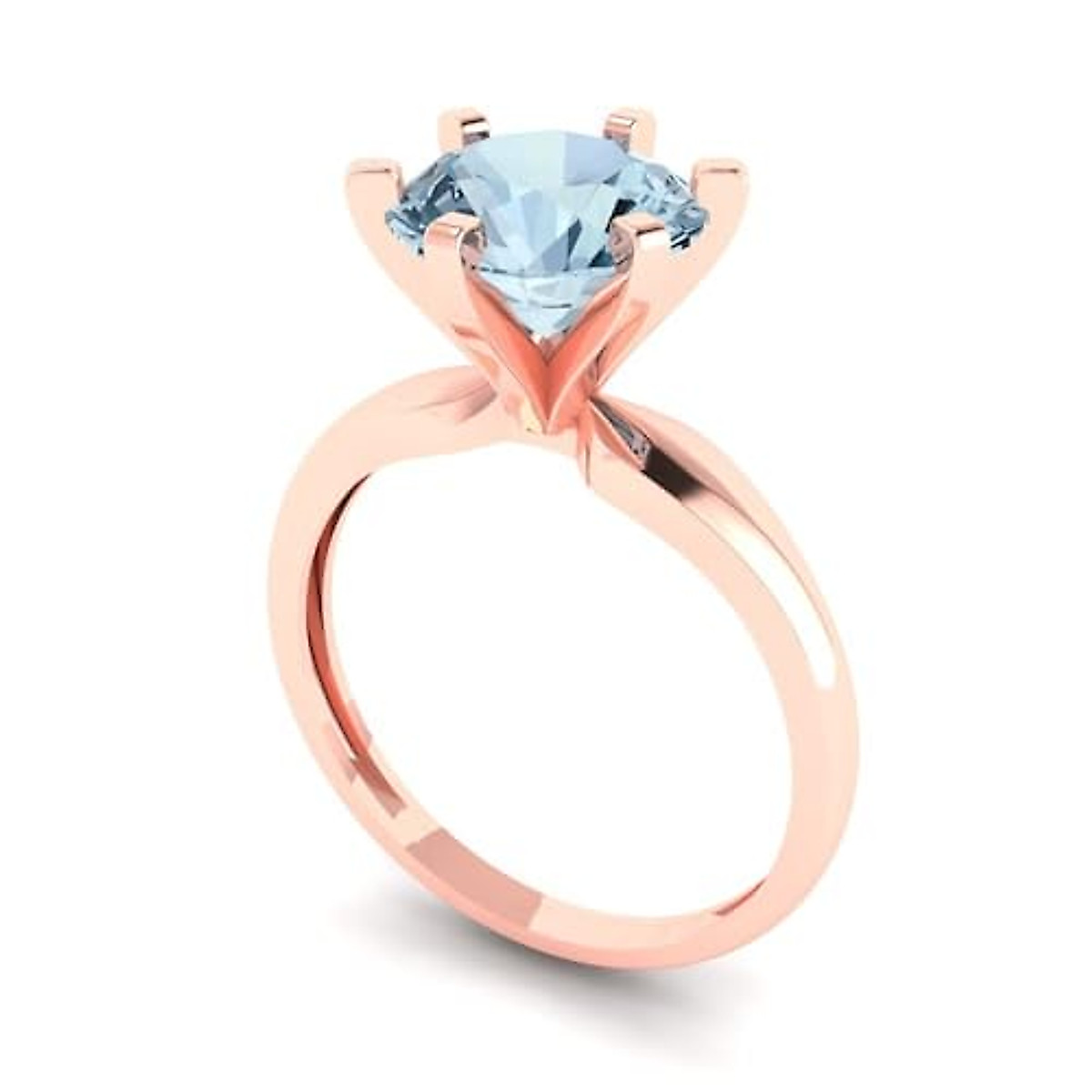 Clara Pucci 2.50ct Round Cut Solitaire Natural Aquamarine Excellent Engagement Bridal Promise Anniversary Ring in 18K Rose Gold Size 3.5