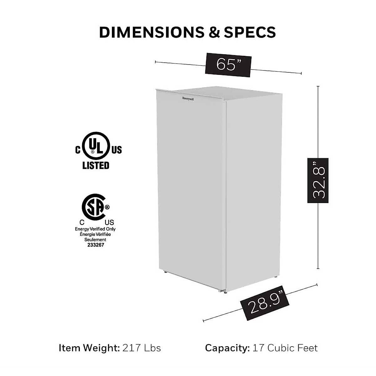 Honeywell 17 cubic feet upright freezer, electronic temperature control, automatic defrost, white