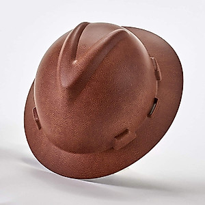 MSA 10204782 Hydro Dip V-Gard Full-Brim Hard Hat With Fas-Trac III Ratchet Suspension | Polyethylene Shell, Self Adjusting Crown Straps - Standard Size in Ital Leather