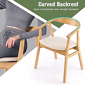 Giantex Bamboo Accent Chair - Wood Natural Boho Accent Dining Chairs with Armrest and Curved Backrest, Accent Arm Chair for Living Room, Dining Room, Small Space