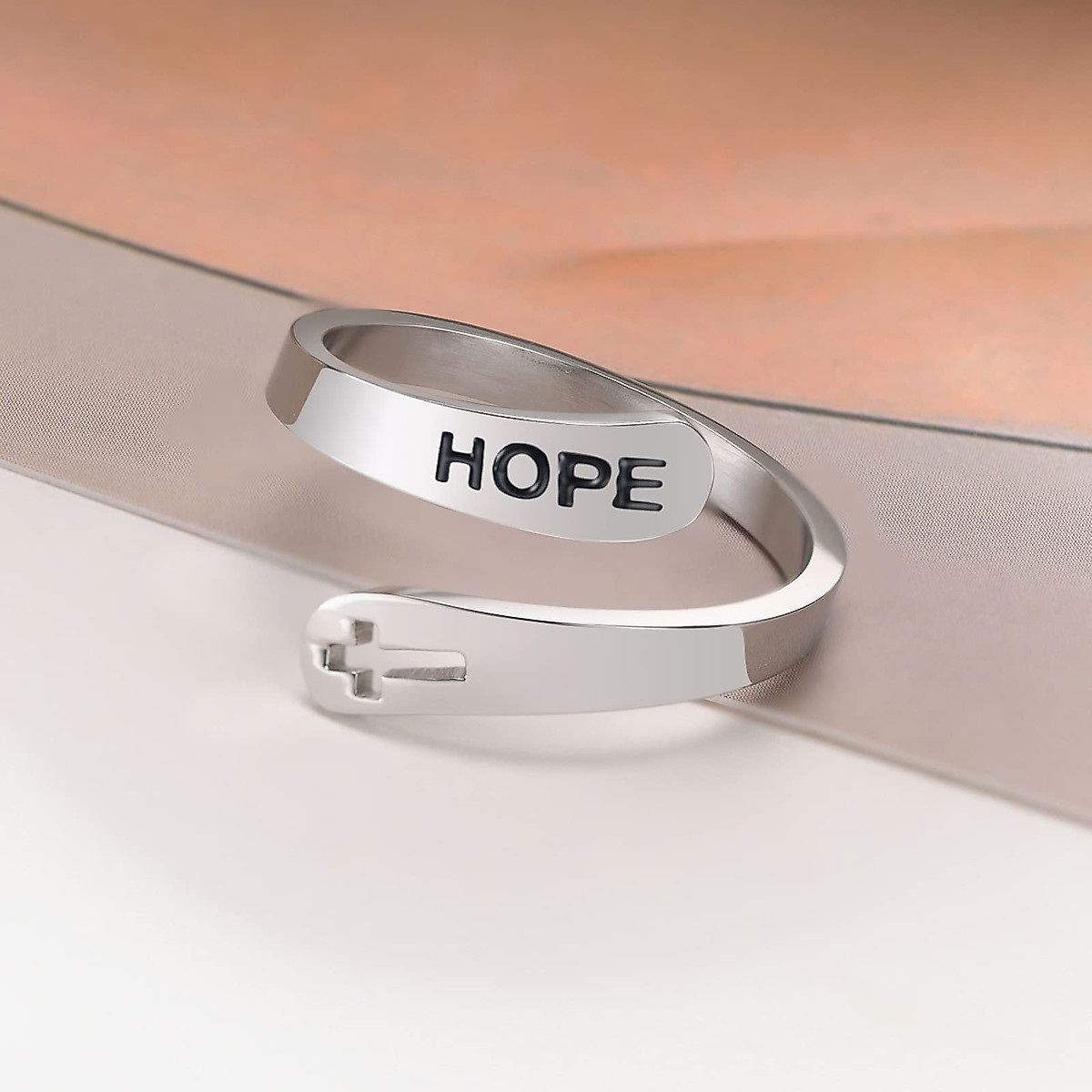 ANIEJUFI Stainless Steel Hope Cross Ring Minimalist Christian Finger Open Rings for Women Inspirational Jewelry Gifts, Hope