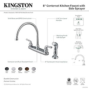 Kingston Brass FB798SP 8-3/4-Inch in Spout Reach Magellan 8-Inch Centerset Kitchen Faucet with ABS Sprayer, Brushed Nickel