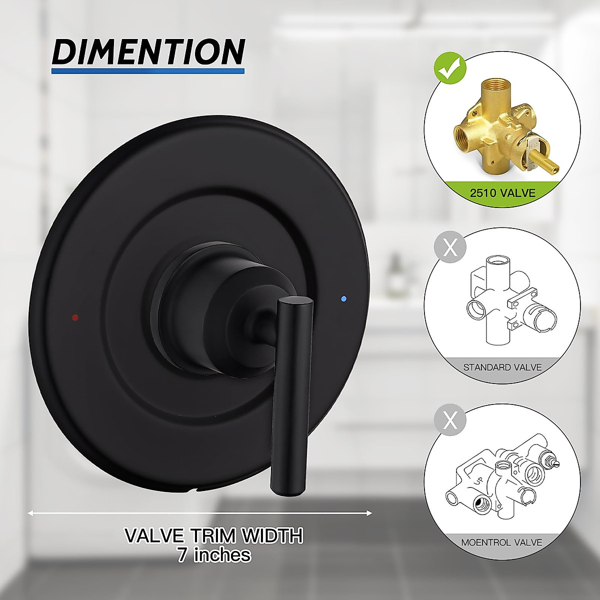 Compatible with Moen T2901BL Gibson Posi-Temp Valve Trim Kit Replacement, Matte Black Shower Trim Kit Shower Lever Handle (#2510 Valve Required)