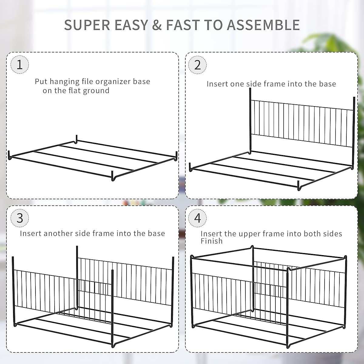 Hanging File Folder Frame Letter/Legal Size, File Cabinet Organizer,Hanging File Folders Holder, Heavy Duty Desk Filing Box Inserts for Office, Home Use,Fast Assembly, Easily Moving (Black)
