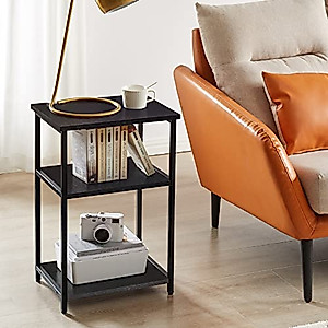 IBUYKE Side Table, 3-Tier End Table, Industrial Nightstand Small Table with Storage Shelf, for Bedroom, Living Room, Hallway, Black UTMJ402B