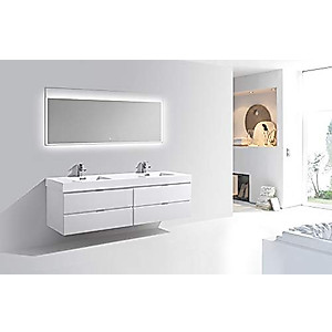 Bliss 80" Double Sink High Gloss White Wall Mount Modern Bathroom Vanity