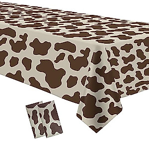 Xigejob Cow Print Party Tablecloth Supplies For Cowboy Birthday Decorations - Disposable Brown Cow Party Table Cover, Western Cowboy Farm Baby Shower Birthday Table Decorations - 2 Pack (54in x 108in)