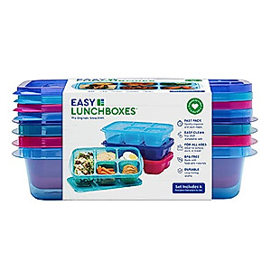 EasyLunchboxes® - Patent-Pending Bento Lunch Boxes - Reusable 5-Compartment Food Containers for School, Work, and Travel, Set of 4, (Jewel Brights)