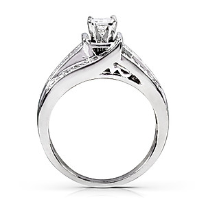 Kobelli Princess Diamond Wedding Ring Set 1 Carat (ctw), 14K White Gold, Size 7