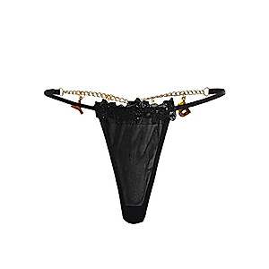 SOLY HUX Women's Mesh Floral Applique Chain Thongs Underwear Panties Sexy Panty Black S