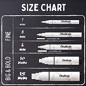 Chalkola 5 White Chalk Markers for Chalkboard Signs, Blackboard, Car Window, Bistro, Glass | 5 Variety Pack - Thin, Fine Tip, Bold & Jumbo Size Erasable Liquid Chalk Pens (1mm, 3mm, 6mm, 10mm, 15mm)