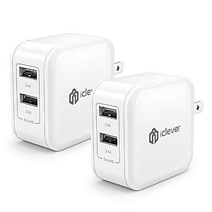 USB Wall Charger for iPhone iPad, 2-Pack iClever Dual Port 24W Travel Tablet Phone Charger Adapter with SmartID for iPhone11/ Pro/iPhoneX/iPhone XR/8/7/6/Plus, iPad Pro/Air 2/Mini 3/Mini 4 and More