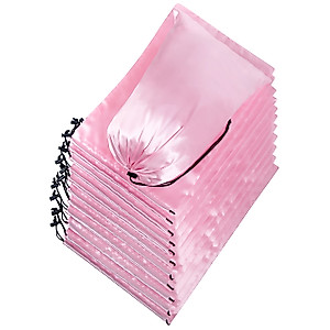 PALTERWEAR Satin Bags with Drawstring and Toggle - Cinch and Ditty Pouch for Travel, Bedroom and Wardrobe - Set of 12 (10 x 15 inch, Pink)